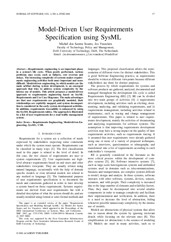(PDF) Model-Driven User Requirements Specification using SysML