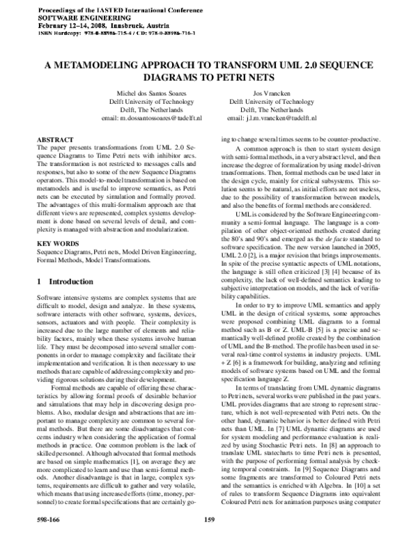 (PDF) A metamodeling approach to transform uml 2.0 sequence diagrams to petri nets