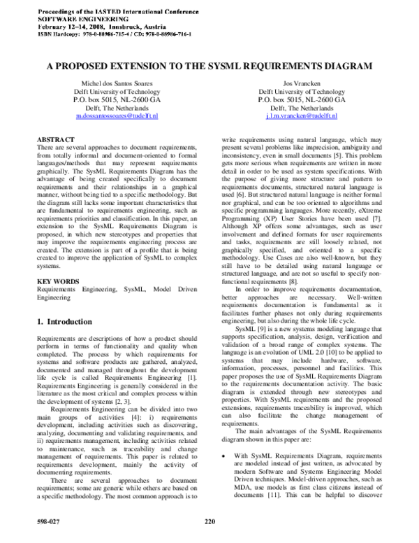 (PDF) A proposed extension to the SysML requirements diagram