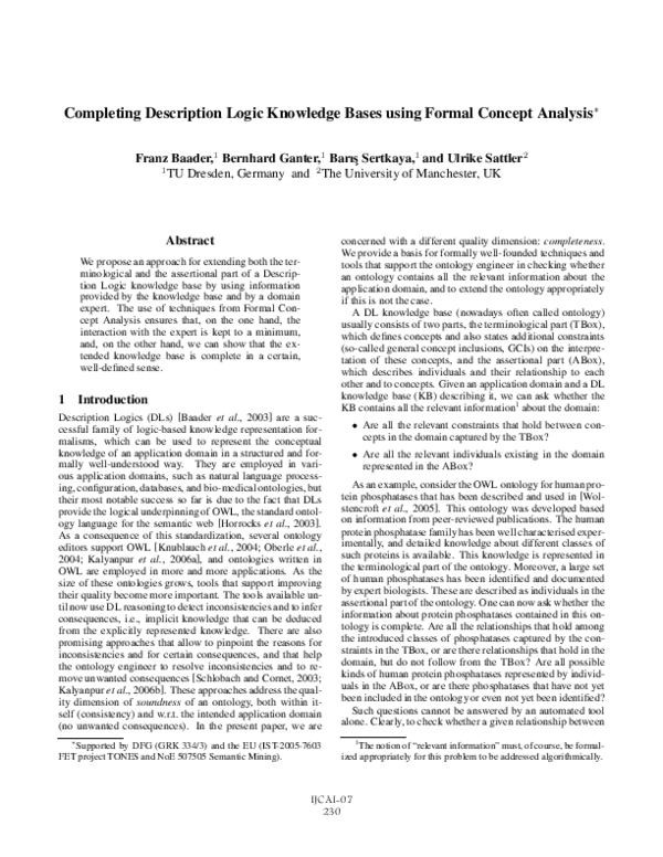 Pdf Completing Description Logic Knowledge Bases Using Formal Concept