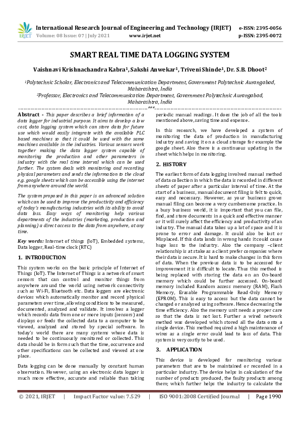 (PDF) IRJET- SMART REAL TIME DATA LOGGING SYSTEM