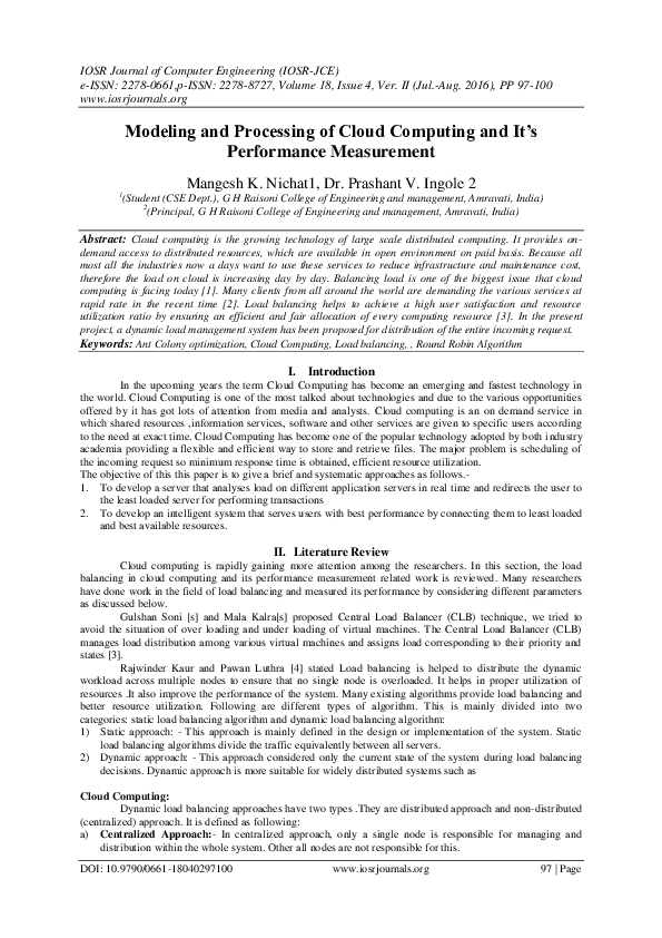 (PDF) Modeling and Processing of Cloud Computing and It’s Performance Measurement