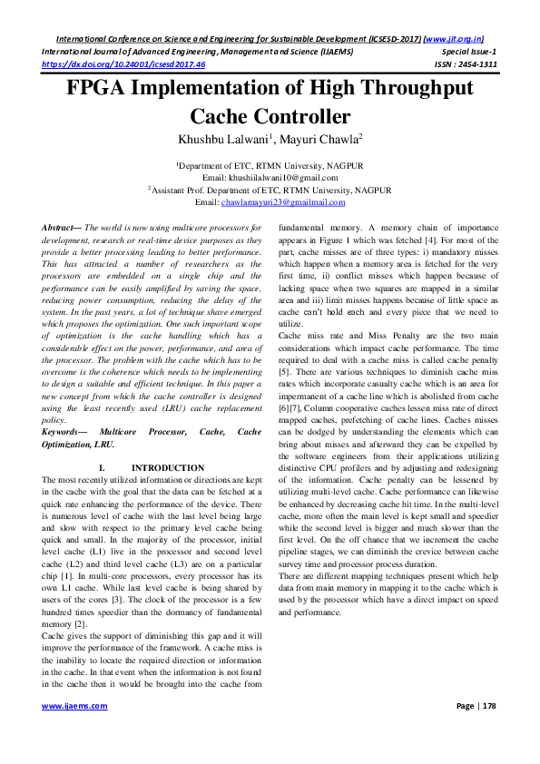 (PDF) FPGA Implementation of High Throughput Cache Controller