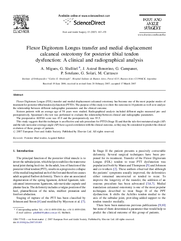 (PDF) Flexor Digitorum Longus transfer and medial displacement ...