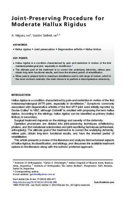 (PDF) Joint-preserving procedure for moderate hallux rigidus