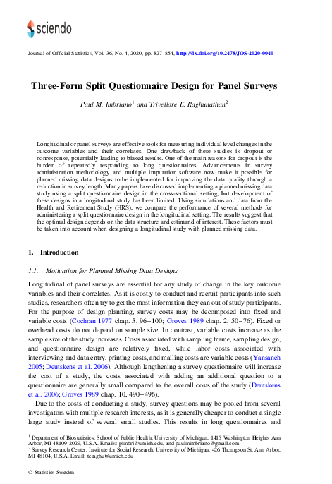 (PDF) Three-Form Split Questionnaire Design for Panel Surveys