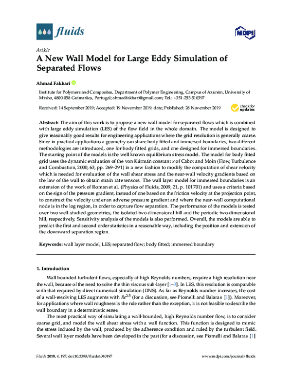 (PDF) A New Wall Model for Large Eddy Simulation of Separated Flows | Ahmad Fakhari - Academia.edu