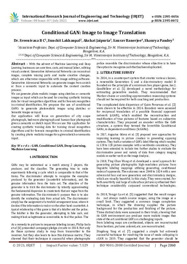 (PDF) IRJET- Conditional GAN: Image to Image Translation