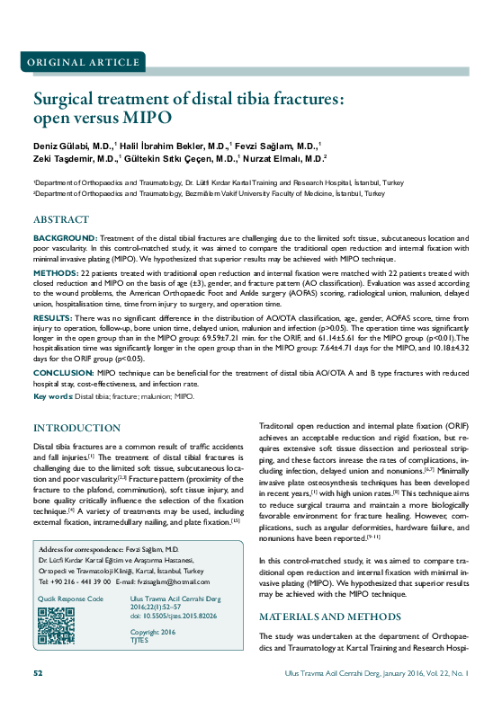 (PDF) Surgical treatment of distal tibia fractures: Open versus MIPO?