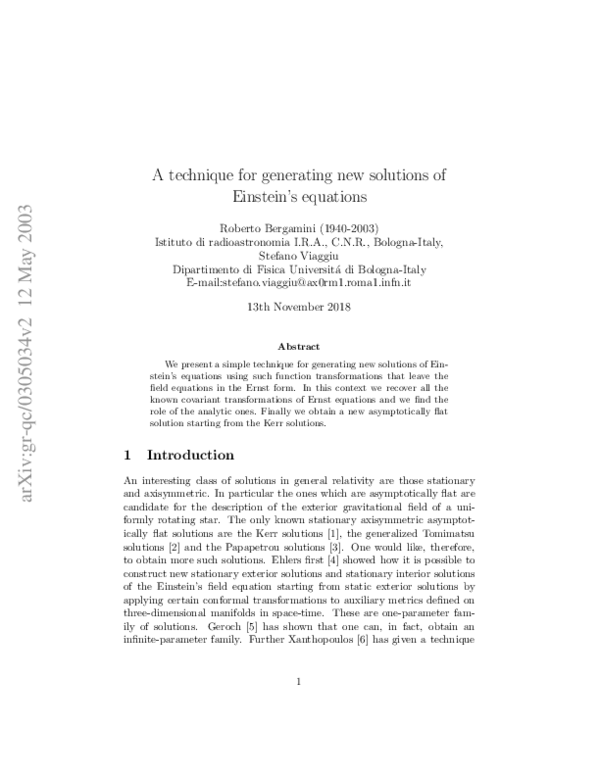 (PDF) A technique for generating new solutions of Einstein's equations