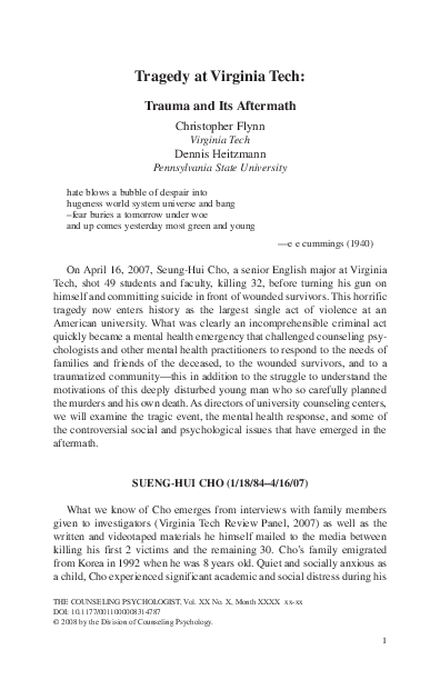 (PDF) Tragedy at Virginia Tech: Trauma and Its Aftermath