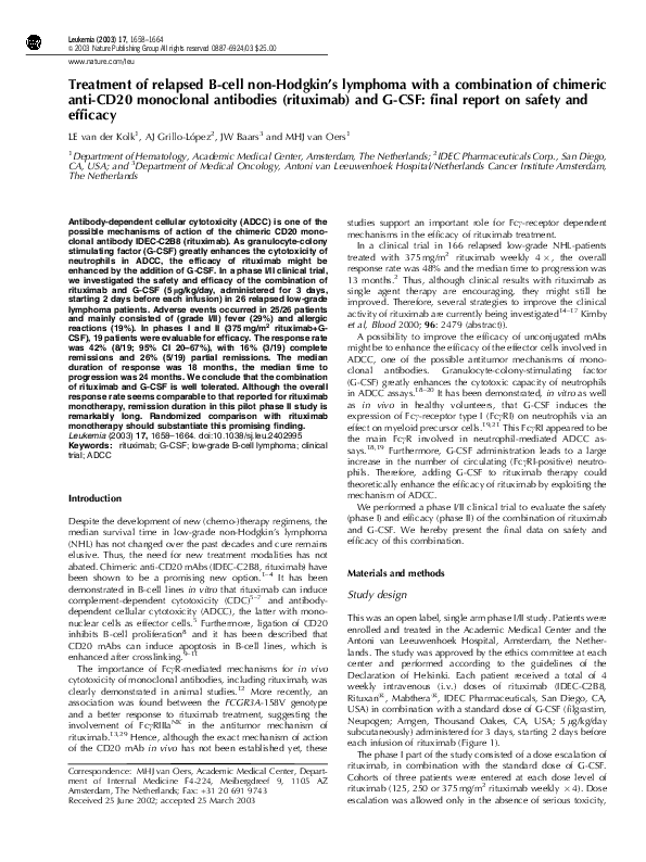 (PDF) Treatment of relapsed B-cell non-Hodgkin's lymphoma with a combination of chimeric anti ...