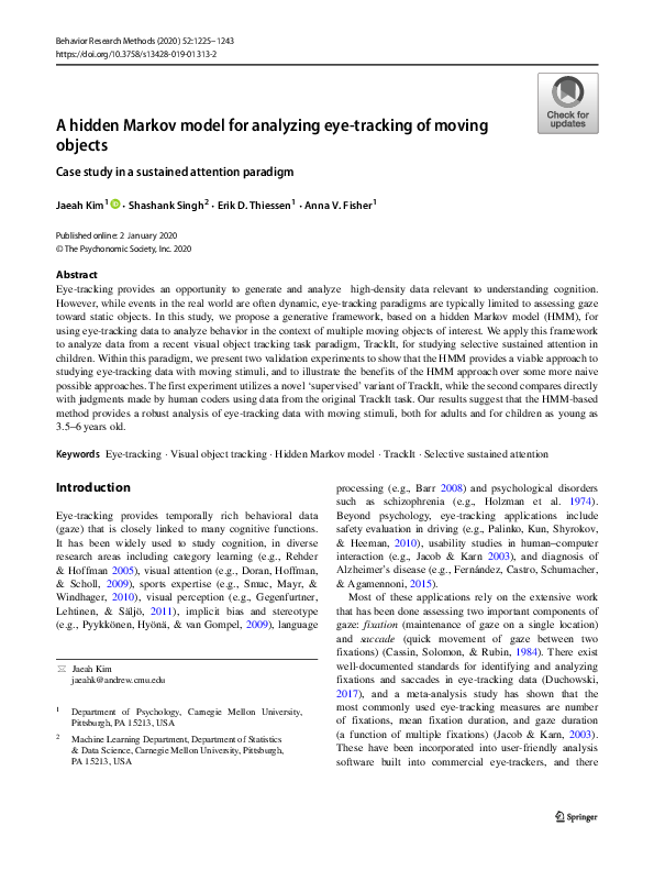 (PDF) A Hidden Markov Model for Analyzing Eye-Tracking of Moving Objects | Anna Fisher ...