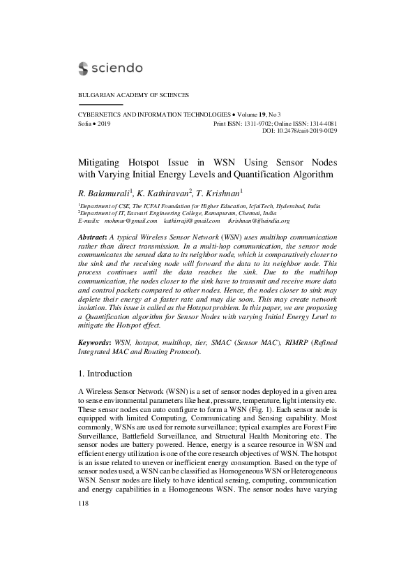 Pdf Mitigating Hotspot Issue In Wsn Using Sensor Nodes With Varying Initial Energy Levels And