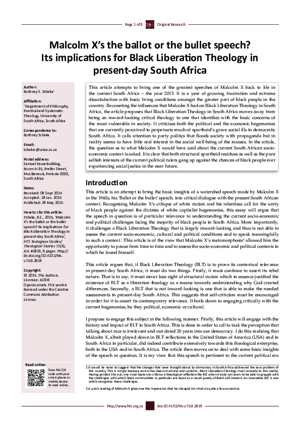 (PDF) Malcolm X’s the ballot or the bullet speech? Its implications for ...