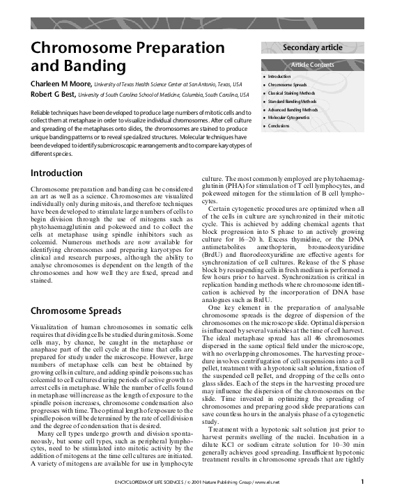 (PDF) Chromosome Preparation and Banding