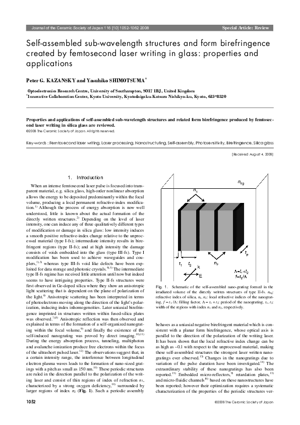 (PDF) Self-assembled sub-wavelength structures and form birefringence created by femtosecond ...