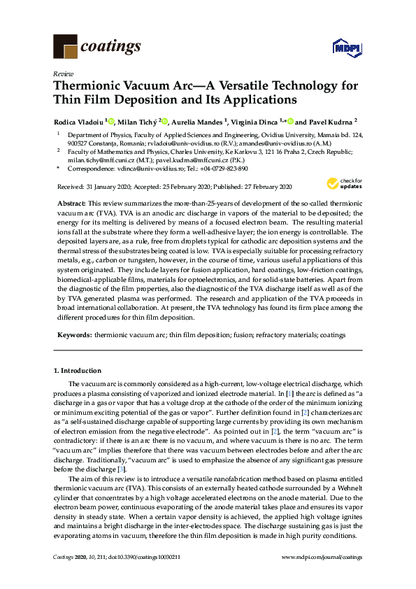 (PDF) Thermionic Vacuum Arc—A Versatile Technology for Thin Film ...