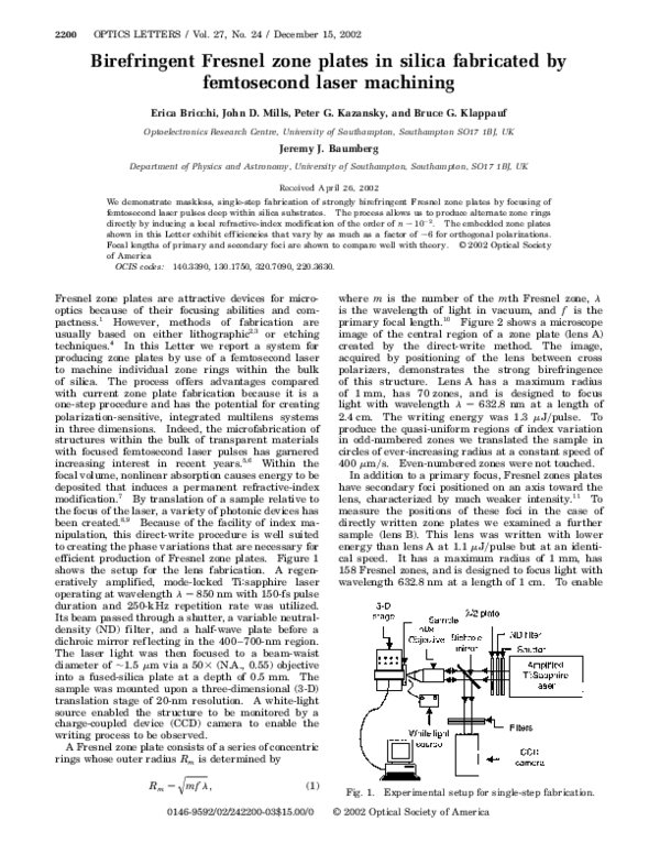 (PDF) Birefringent Fresnel zone plates in silica fabricated by ...