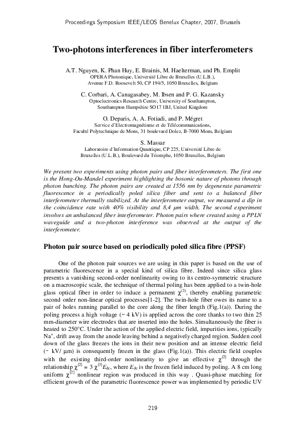 (PDF) Two-photons interferences in fiber interferometers