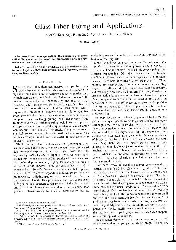 (PDF) Glass fiber poling and applications | Peter Kazansky - Academia.edu