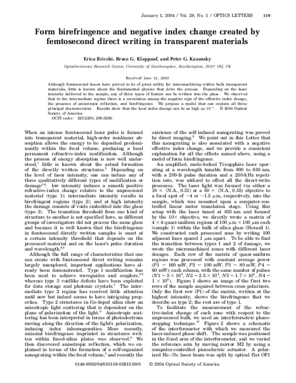 (PDF) Form birefringence and negative index change created by ...