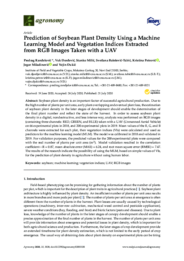 (PDF) Prediction of Soybean Plant Density Using a Machine Learning ...