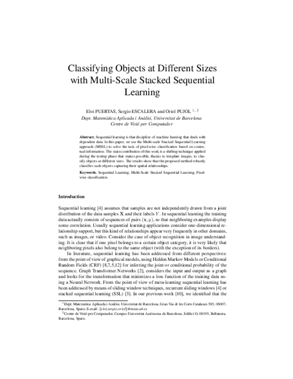 (PDF) Classifying objects at different sizes with multi-scale stacked sequential learning