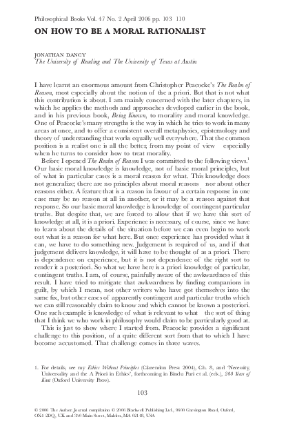 (PDF) On How to Be a Moral Rationalist
