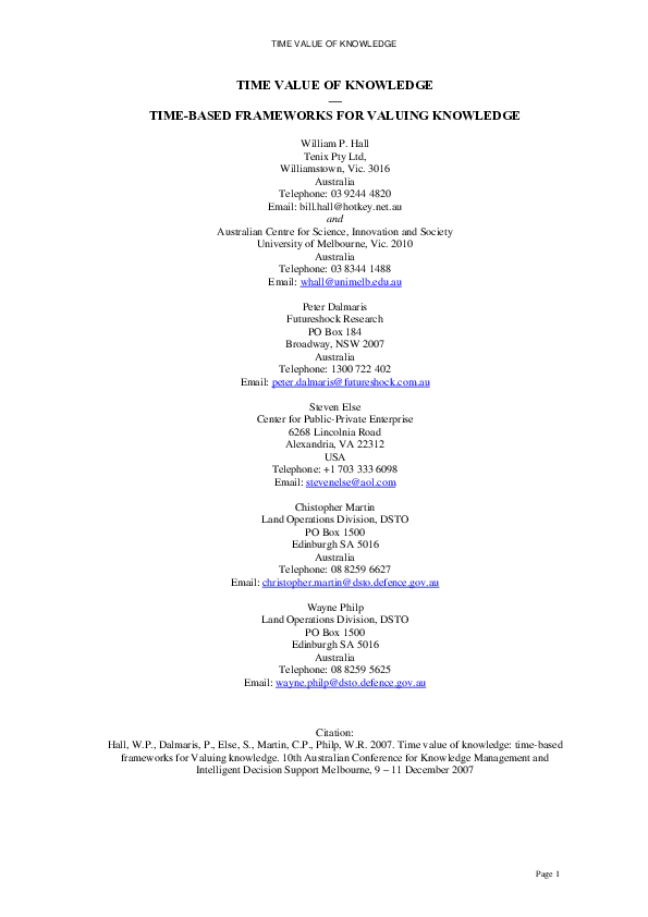 (PDF) Valuing Knowledge through Time-Based Frameworks