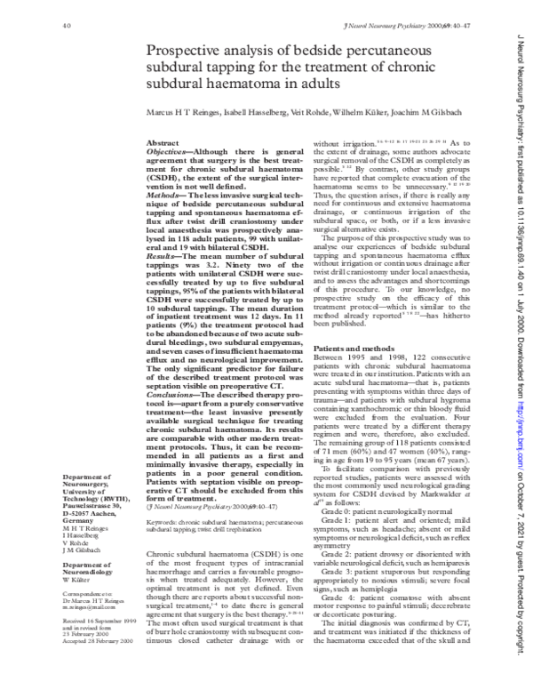 (PDF) Prospective analysis of bedside percutaneous subdural tapping for ...