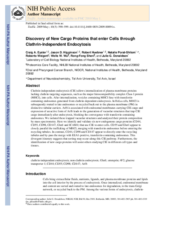 (PDF) Discovery of New Cargo Proteins that Enter Cells through Clathrin ...