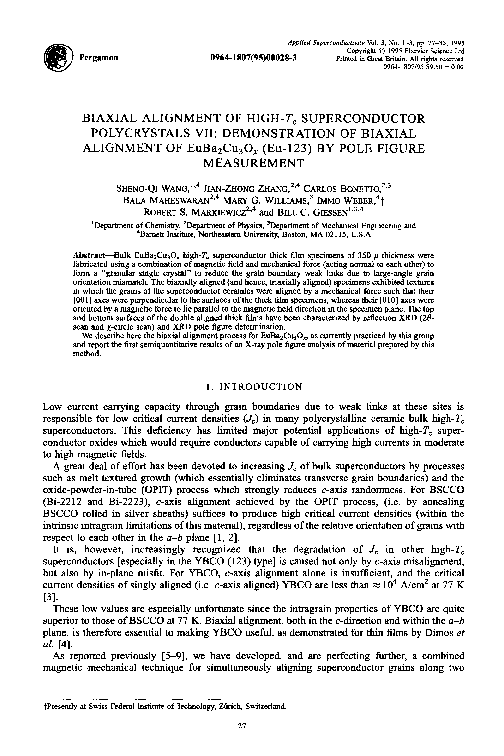 (PDF) Biaxial Alignment of High- T c Superconductor Polycrystals (III ...