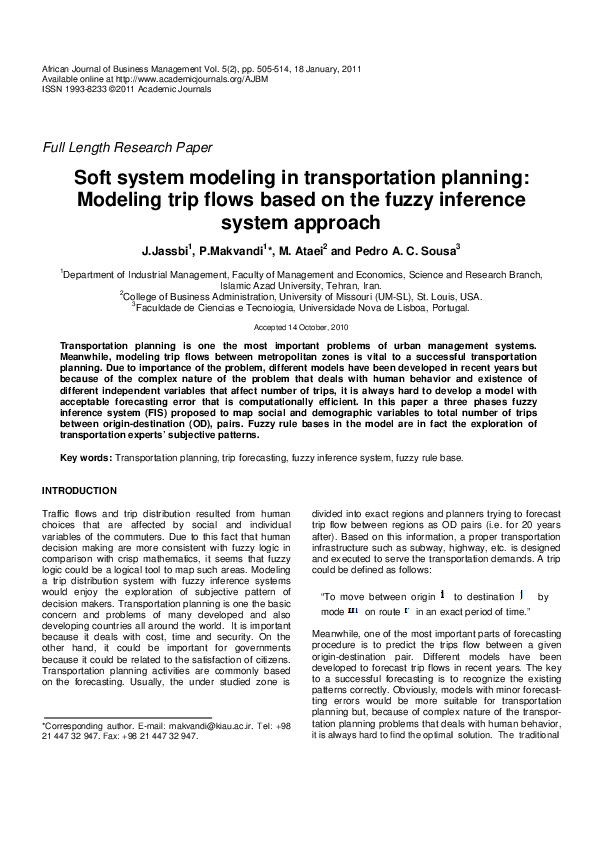 (PDF) Soft system modeling in transportation planning: Modeling trip flows based on the fuzzy ...