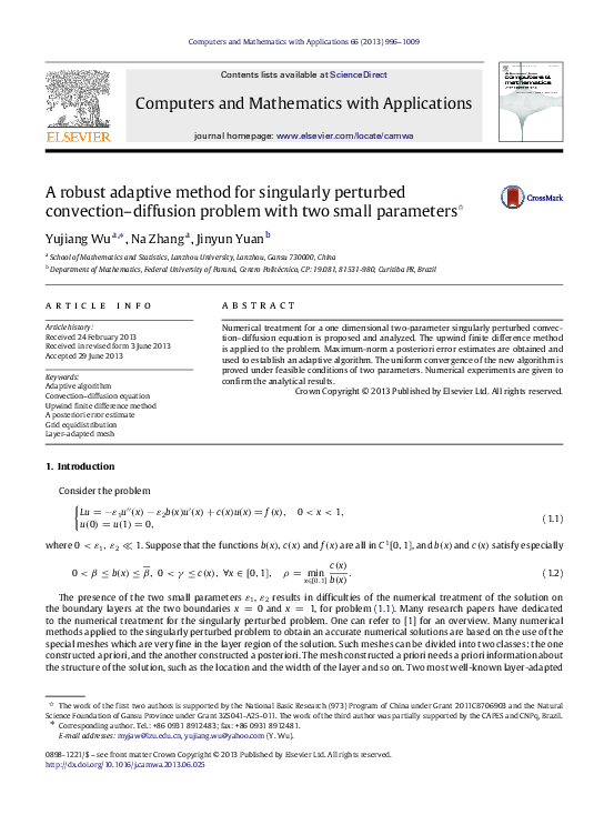Pdf A Robust Adaptive Method For Singularly Perturbed Convection