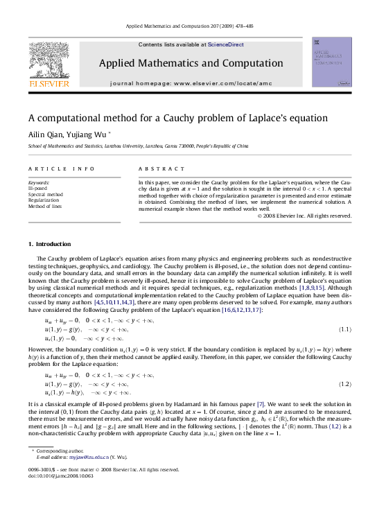 Pdf A Computational Method For A Cauchy Problem Of Laplaces Equation