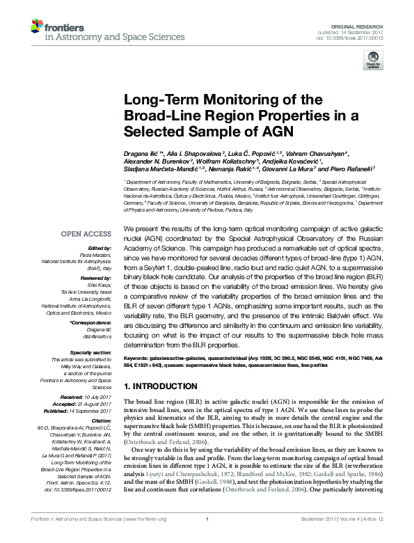 (PDF) Long-Term Monitoring of the Broad-Line Region Properties in a ...