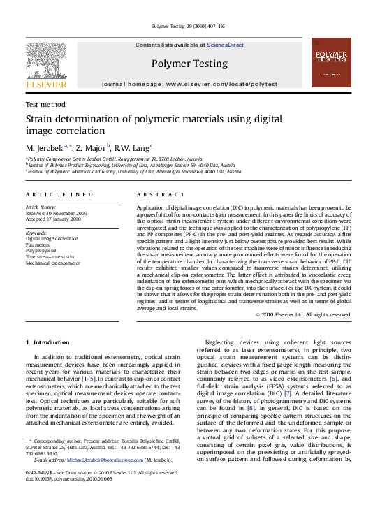 (PDF) Strain determination of polymeric materials using digital image correlation
