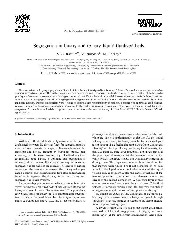 (PDF) Segregation in binary and ternary liquid fluidized beds
