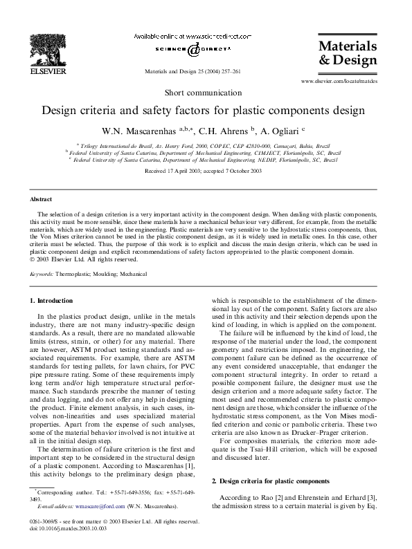 (PDF) Design criteria and safety factors for plastic components design