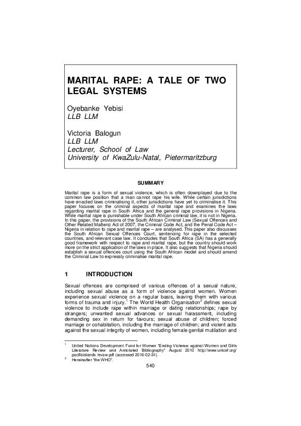 (PDF) Marital Rape: A Tale of Two Legal Systems