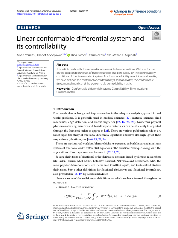 Pdf Linear Conformable Differential System And Its Controllability