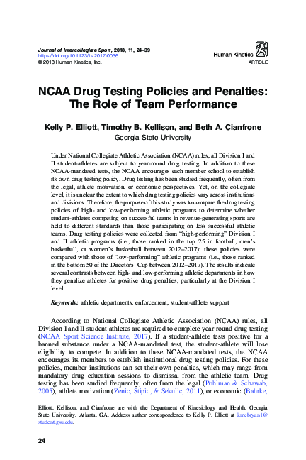 (PDF) NCAA Drug Testing Policies and Penalties: The Role of Team ...