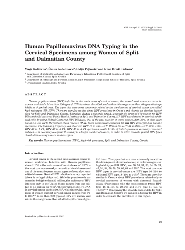 (PDF) Human papillomavirus DNA typing in the cervical specimens among ...