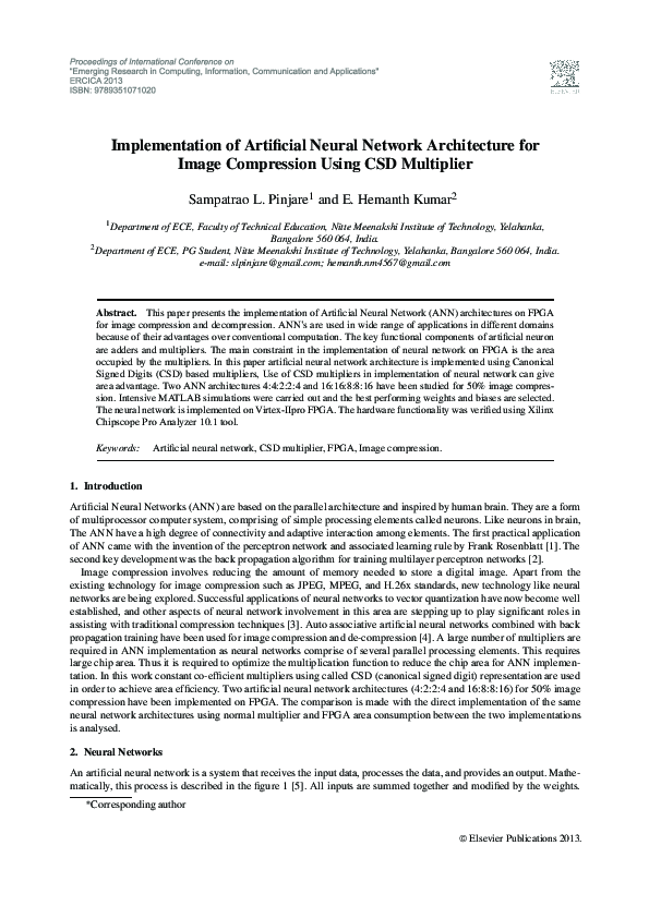 (PDF) Implementation of Artificial Neural Network Architecture for Image Compression Using CSD ...