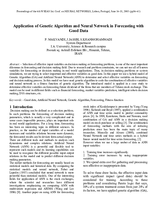 Pdf Application Of A Genetic Algorithm And A Neural Network For The Discovery And Optimization