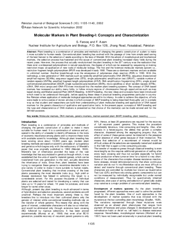 (PDF) Molecular Markers in Plant Breeding-I: Concepts and Characterization