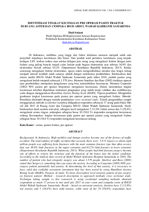 (PDF) Identifikasi Tingkat Kecemasan Pre Operasi Pasien Fraktur di ...