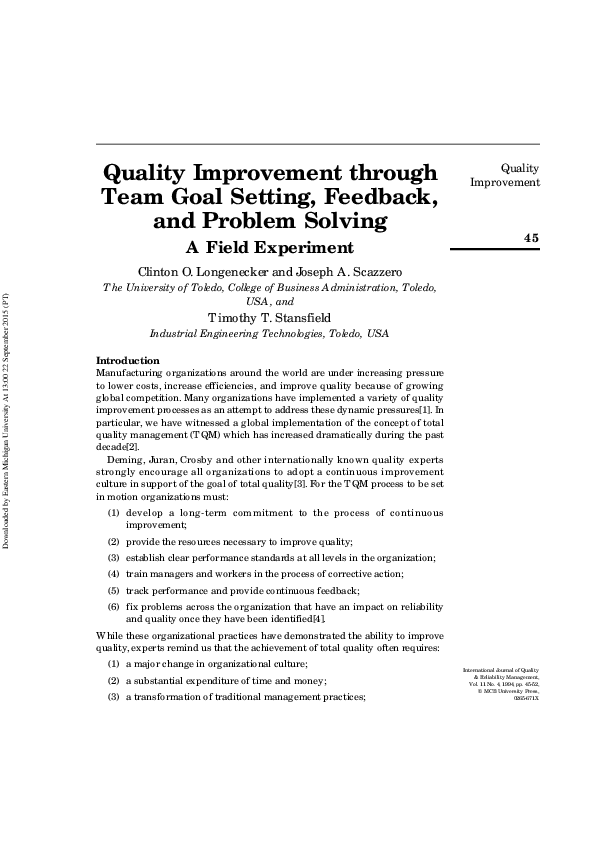 (PDF) Quality Improvement through Team Goal Setting, Feedback, and ...