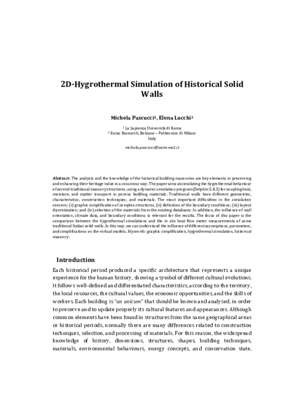 (PDF) 2D-Hygrothermal Simulation of Historical Solid Walls